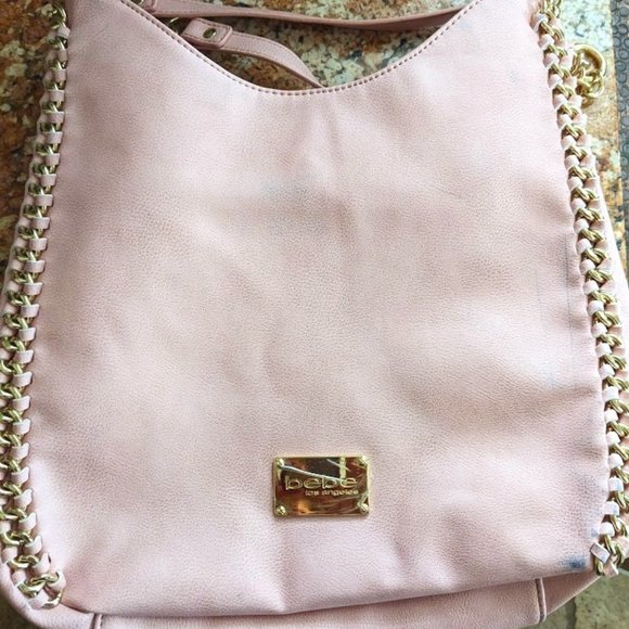 bebe | Bags | Brand New Bebe Pink Faux Leather Gold Chain Woven Handbag ...